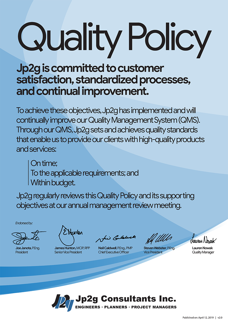 Quality - JP2G Consultants Inc. - Engineers, Planners, Project Managers